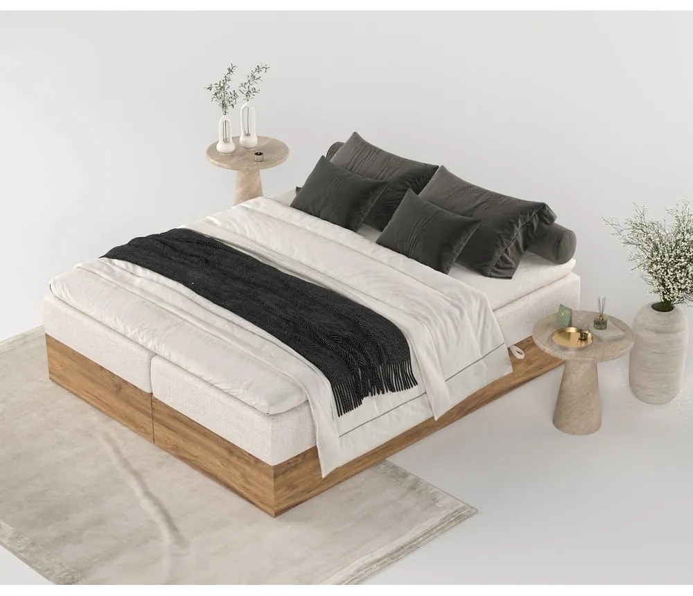 Boxspring postel s úložným prostorem v béžovo-přírodní barvě 200x200 cm Faro – Maison de Rêve