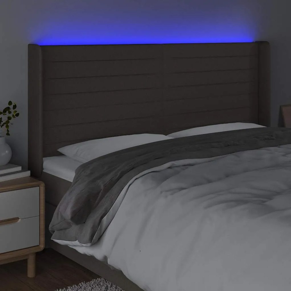 Čelo postele s LED taupe 163 x 16 x 118/128 cm textil 3124198