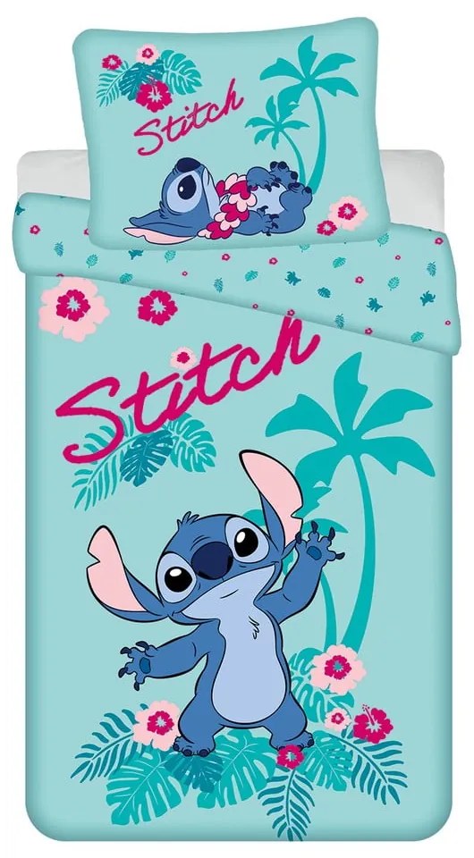 Modré bavlněné dětské povlečení na jednolůžko 140x200 cm Lilo a Stitch "Hawaii" – Jerry Fabrics