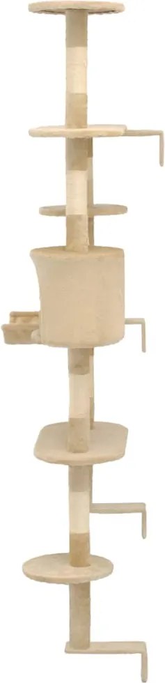 Nástěnné škrabadlo pro kočky se sisalovými sloupky 194cm béžové 170588