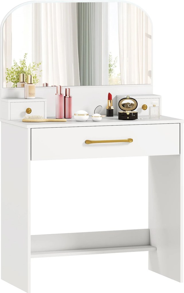 HOMCOM toaletní stolek s obloukovým zrcadlem, 3 zásuvky, bílý, 80 × 40 × 135 cm | Aosom
