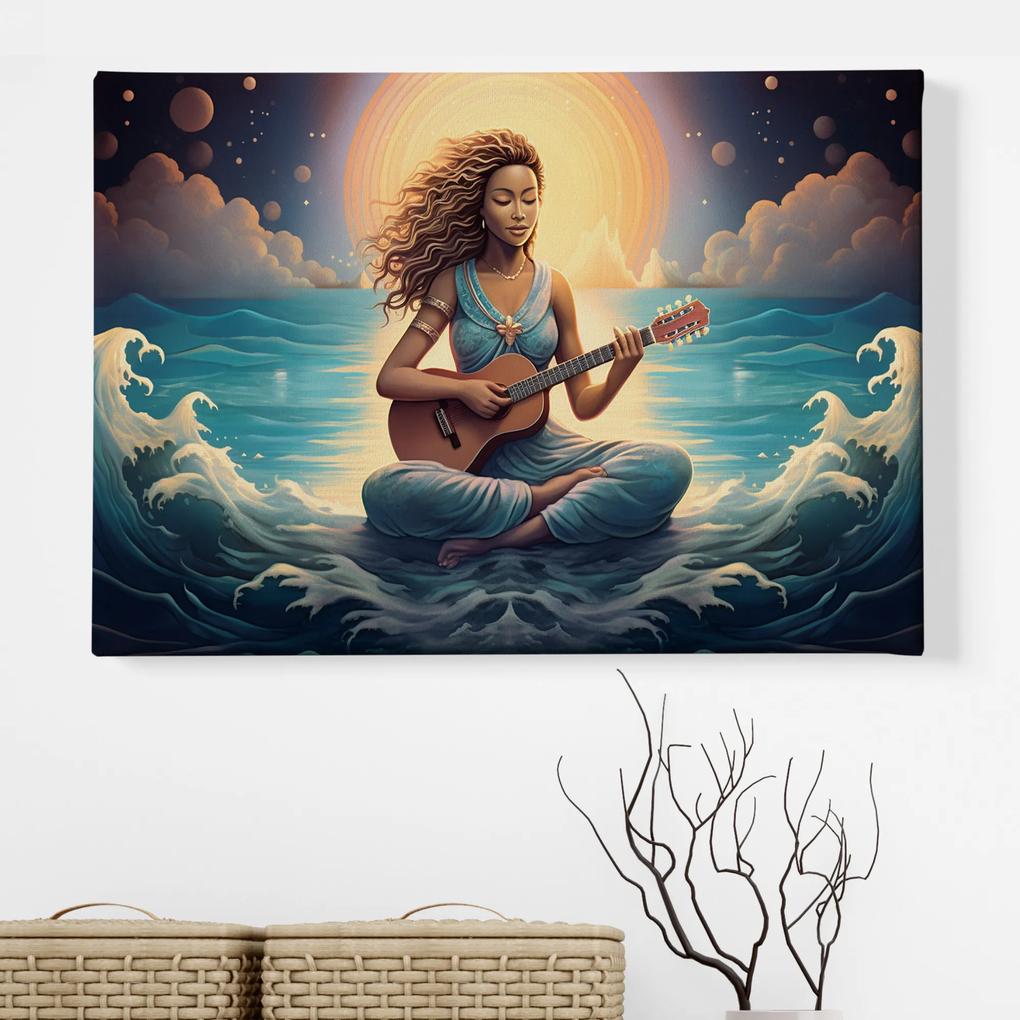 Obraz na plátně - HUDBA, žena hraje na kytaru ve vlnách FeelHappy.cz Velikost obrazu: 120 x 80 cm