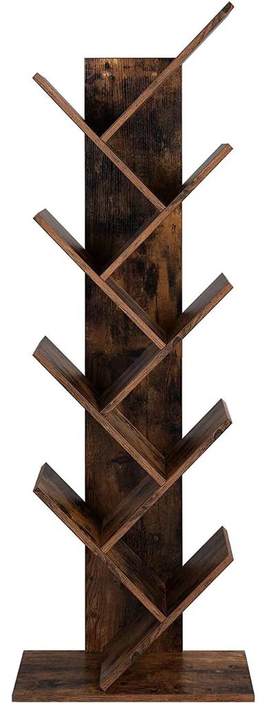 VASAGLE Dřevěná police na knihy s 8 přihrádkami ve tvaru stromu 50 x 25 x 141,5 cm