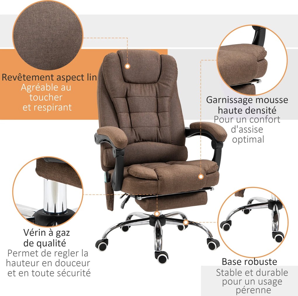 Vinsetto Masážní a Hřejivá Kancelářská Židle Ergonomická Kancelářská Židle S Nastavitelnou Výškou Sklopné Zádové Opěrky S Odkládacím Podnožím + Integ…