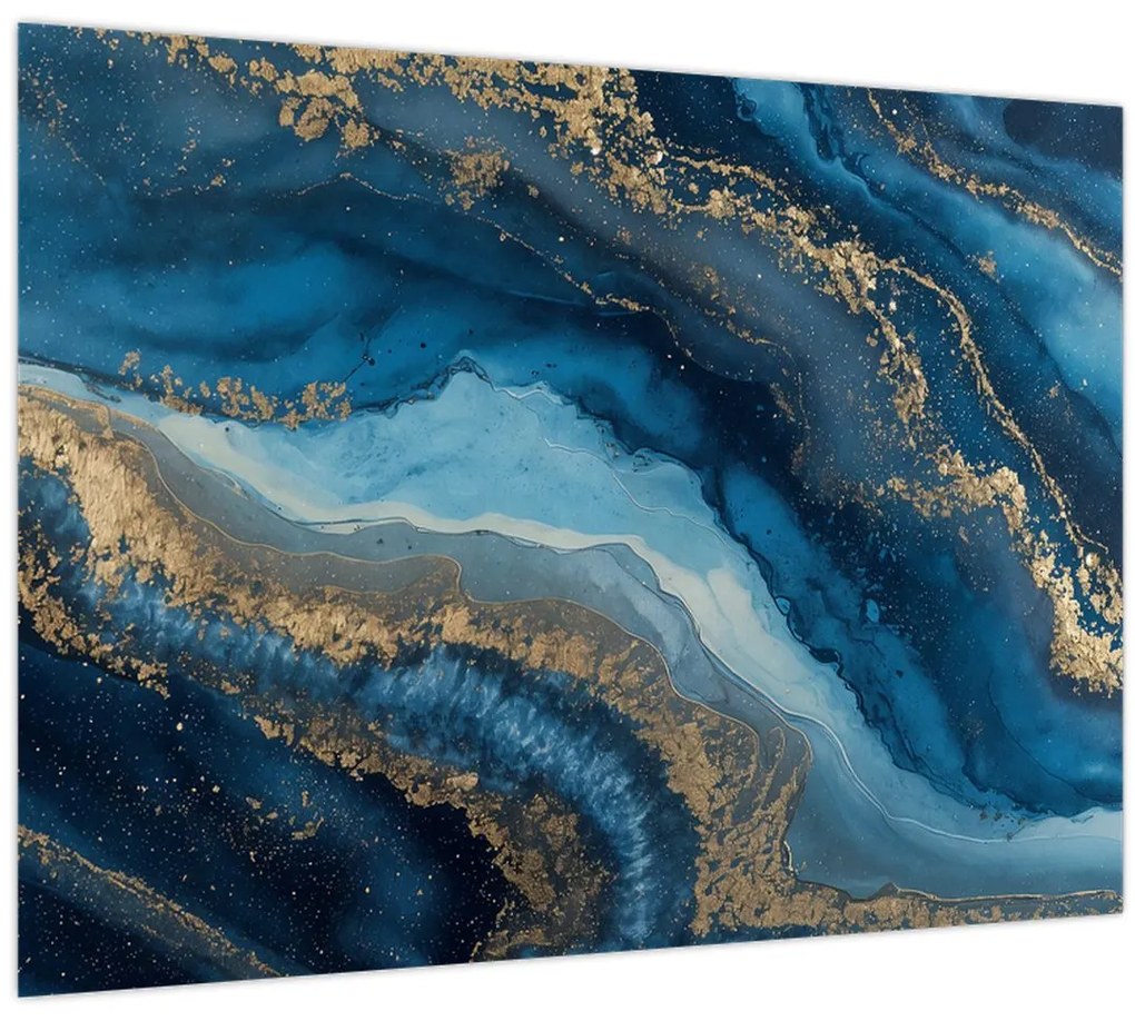 Skleněný obraz - Modrá mramorová abstrakce (70x50 cm)
