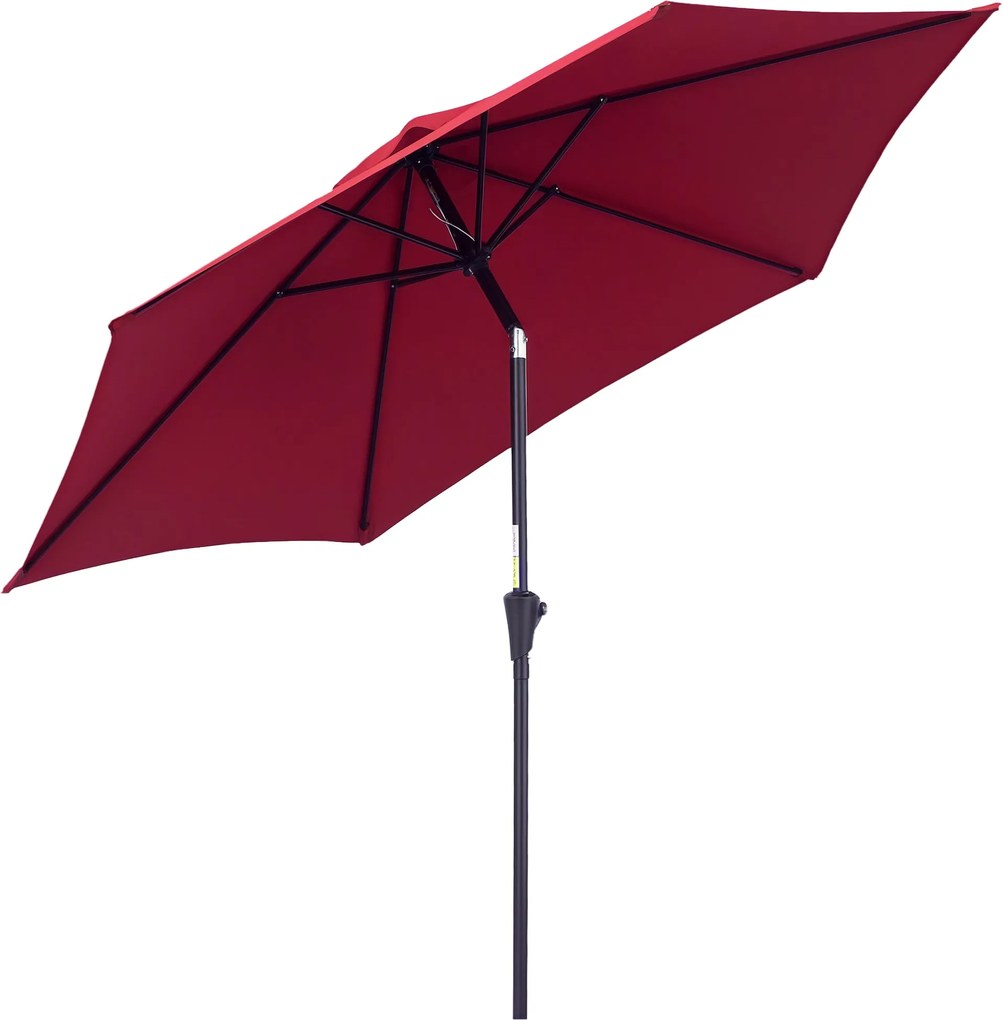 Zahradní slunečník Outsunny s volným ramenem, tržní slunečník s ručním kličkou, hliníkový, 180 g/m² polyester, červený, ∅2,6 x 2,35 m | Aosom