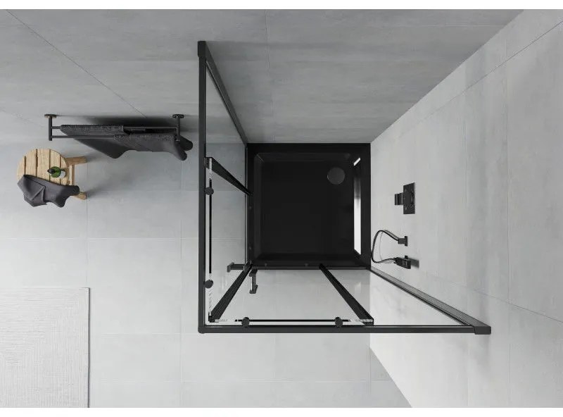 Mexen Rio, čtvercový sprchový kout s posuvnými dveřmi 80 x 80 cm, 5mm čiré sklo, černý profil + černá sprchová vanička, 860-080-080-70-00-4070B