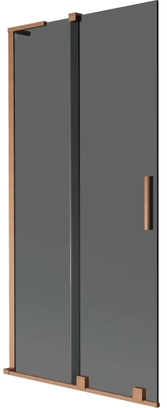 Mexen Velar L, 2-křídlová posuvná vanová zástěna 95 x 150 cm, 8mm šedé sklo, měděná matná, 896-095-003-41-65
