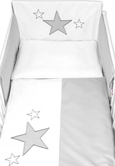 Baby Nellys Mantinel s povlečením Baby Stars - šedý, vel. 135x100 cm 135x100