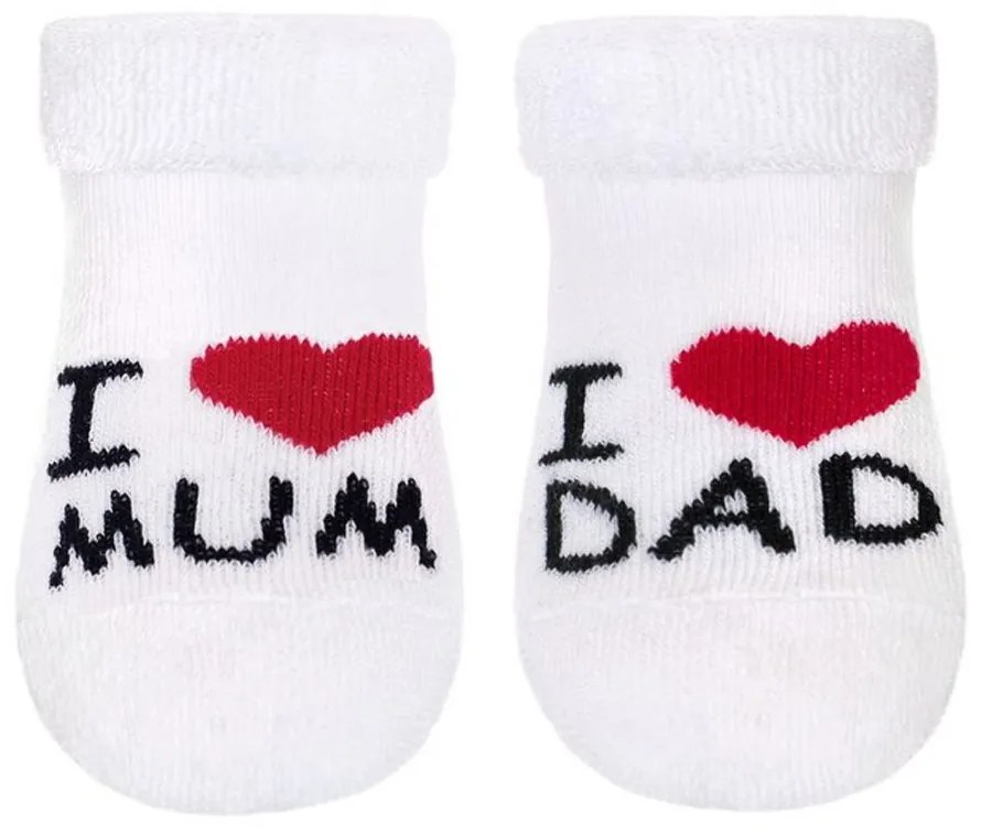 Kojenecké froté ponožky New Baby bílé I Love Mum and Dad, vel. 56 (0-3m)