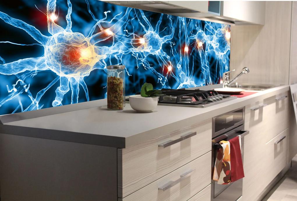 DIMEX | Fototapeta do kuchyně Nervové synapse KI-180-238 | 180 x 60 cm | modrá, černá, oranžová