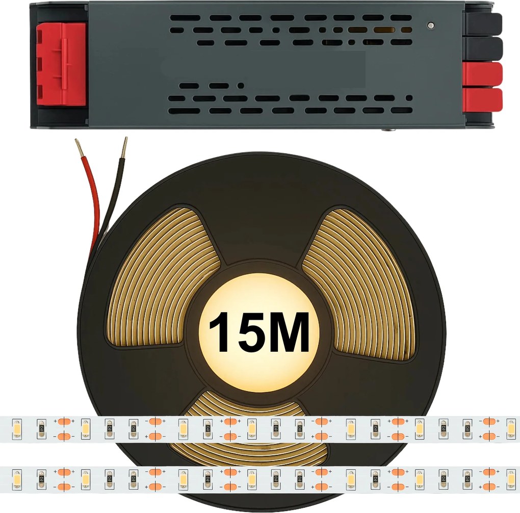 Set 15M Led pásek bílý teplý Smd 2835 pásek 12V IP20 Premium