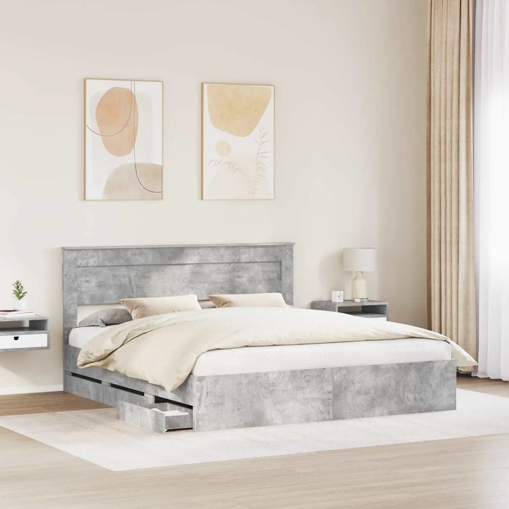 Rám postele s čelo Betonově šedá 180 x 200 cm Inženýrské dřevo 3409830