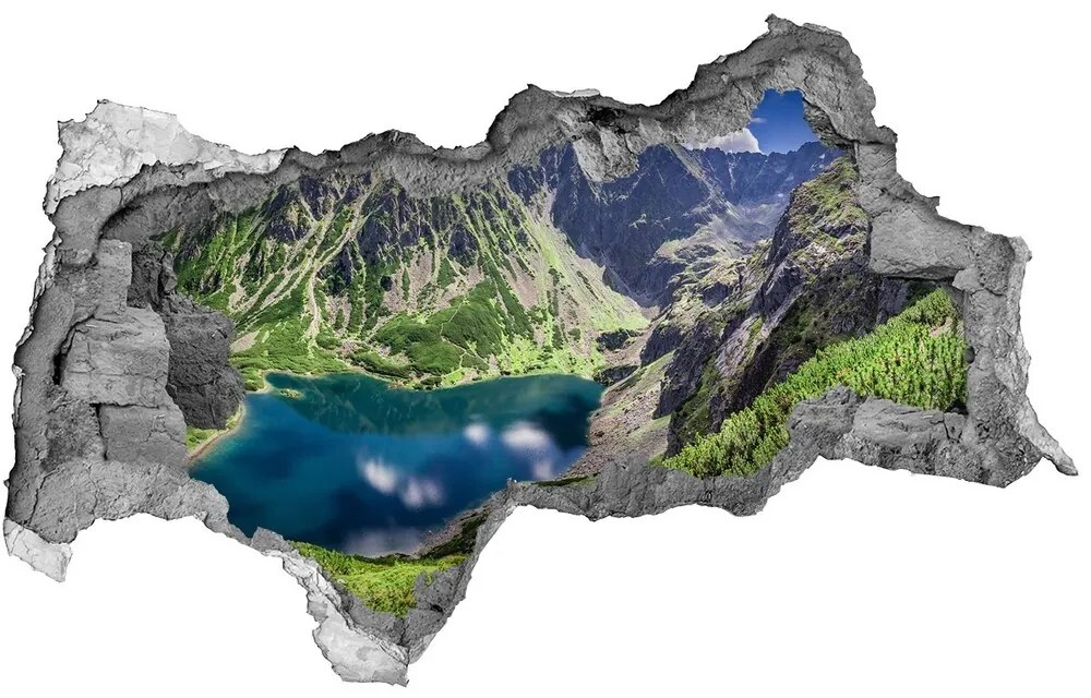 Wallmuralia Díra 3D ve zdi na stěnu Černé jezero Tatry 95x73 cm