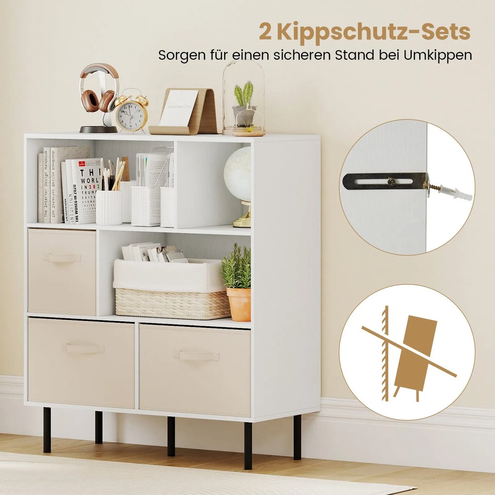 Costway 6-Cube knihovna s 3 odnímatelnými skládacími látkovými zásuvkami 3-Tier