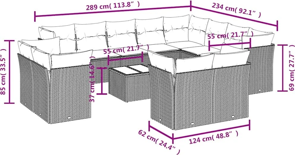 13dílný zahradní sedací souprava s poduškami černý polyratan 3218535