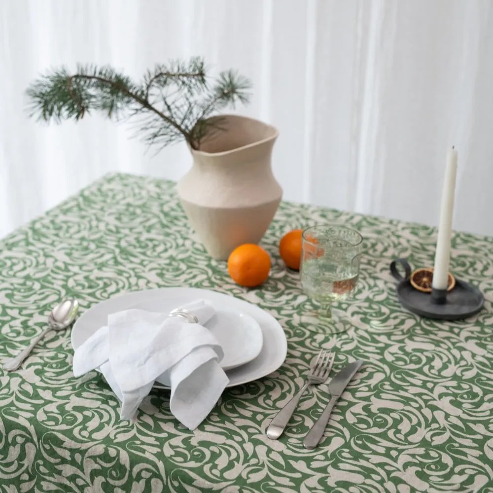 Lněný ubrus 140x200 cm Evergreen Damask – Linen Tales