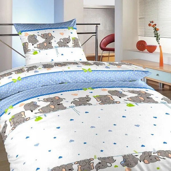 DADKA Povlečení krep do postýlky Sloni denim 90x130, 45x60 cm