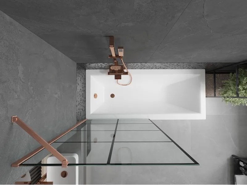 Mexen Next, 1-křídlová vanová zástěna 90 x 150 cm, 6mm čiré sklo - černý vzor, ​​měděná matná, 895-090-000-00-70-77