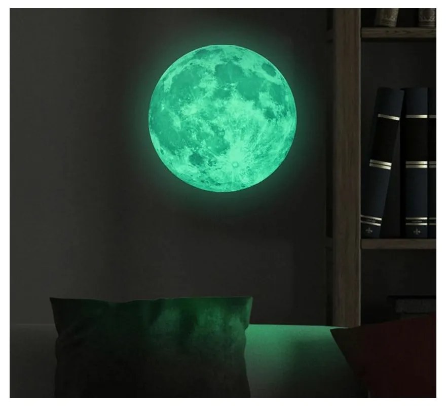 Nástěnná svítící dětská samolepka Ambiance Real Moon, ⌀ 30 cm