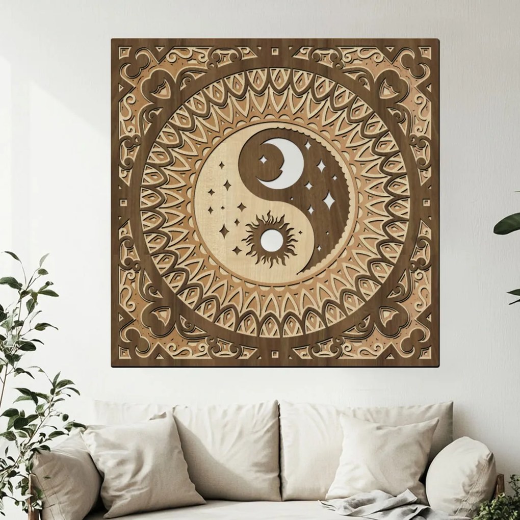 dřevo života Dřevěná 5 vrstvá mandala YING YANG Zvolte rozměr (cm): 40, Zvolte barevný dekor: černá-bílá