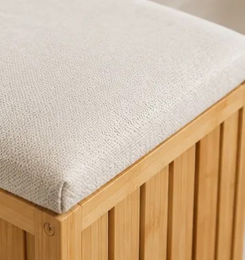koš na prádlo, objem 52 l, s polstrovaným víkem, bambus/látka, 52x39x39 cm, přírodní/krémová, Dekorino KP20260026
