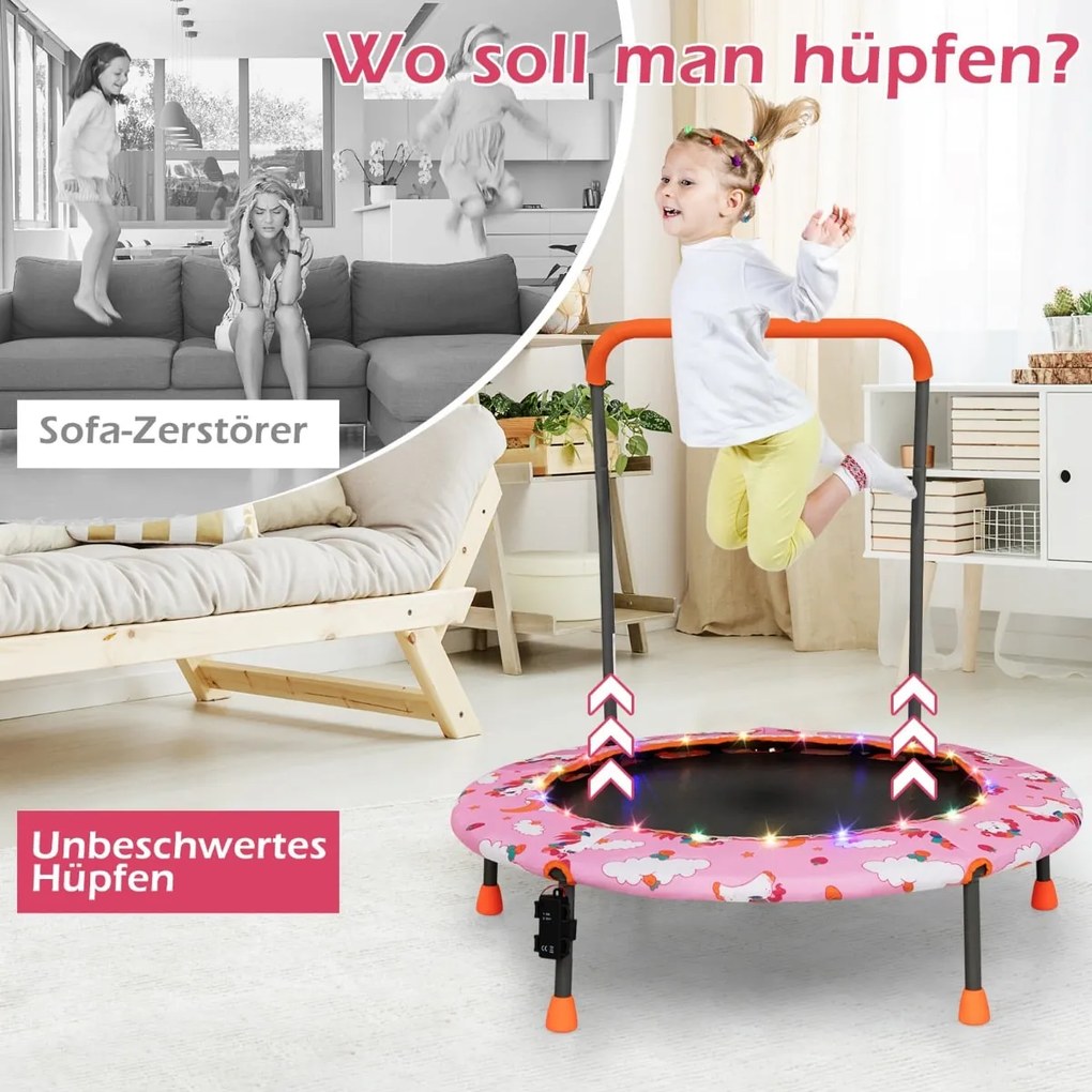 Costway Ø92 cm dětská trampolína mini trampolína s LED osvětlením odnímatelná