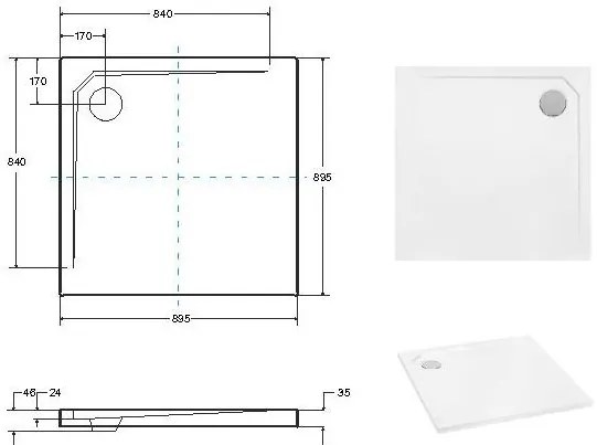 Besco Acro Ultraslim čtvercová sprchová vanička Rozměr vaničky: 80x80cm