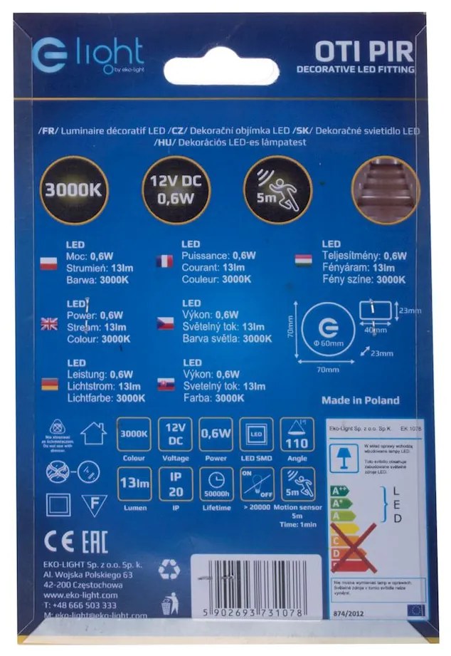 Schodišťové LED svítidlo Oti, 1x LED 0,6w, 3000k, s