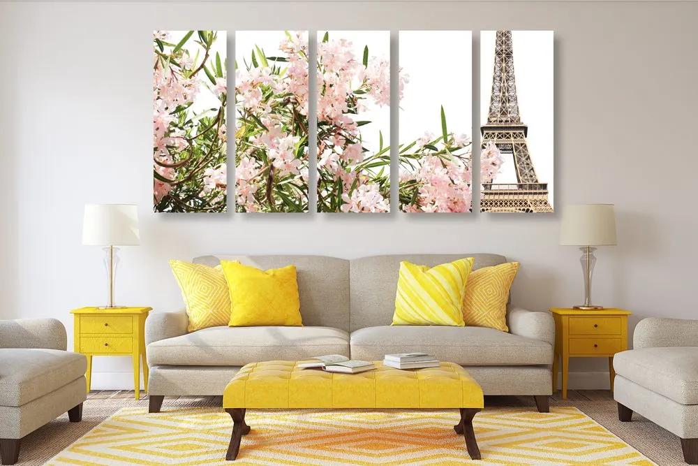 5-dílný obraz Eiffelova věž a růžové květy Varianta: 100x50