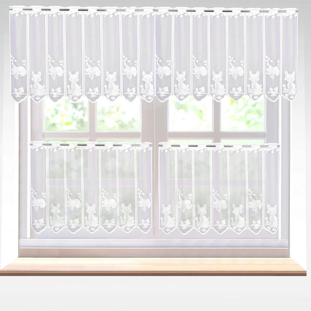 Forbyt žakárová vitrážová záclona dětská LIŠKA 604948, bílá, výška 40cm (v metráži)
