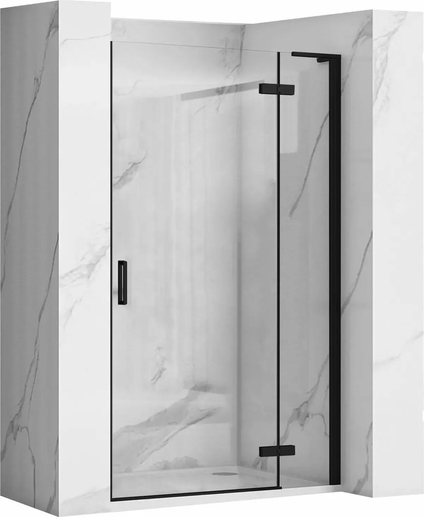 Rea Hugo, 1-křídlé sprchové dveře do otvoru 90x200,5 cm, 6mm čiré sklo, černý profil, KPL-45207