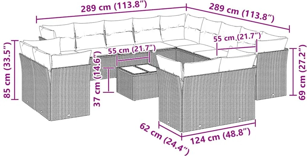 14dílná zahradní sedací souprava podušky světle šedá polyratan 3250401