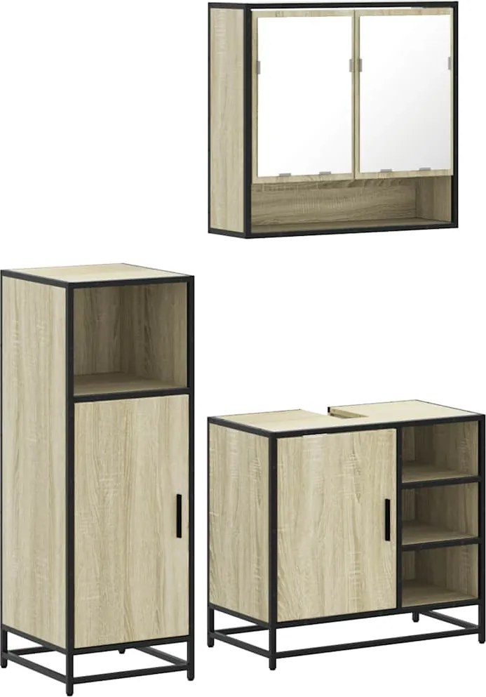 3dílný set koupelnového nábytku dub sonoma kompozitní dřevo 3300996