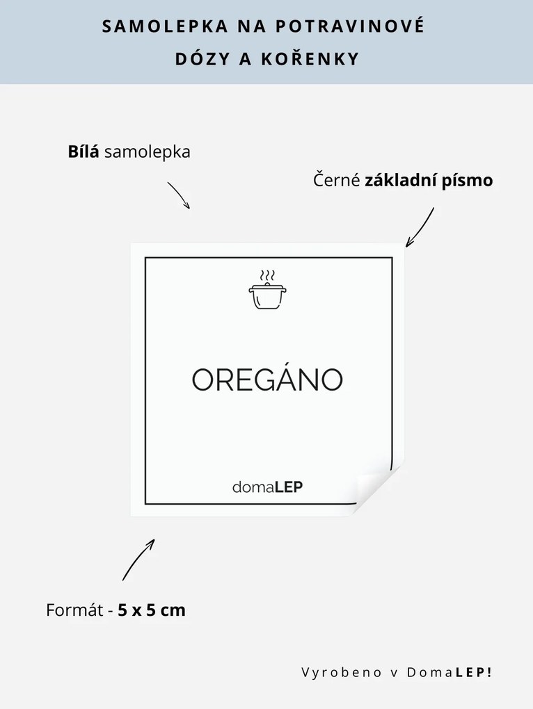 Samolepka na kořenky OREGÁNO bílá 5 × 5 cm základní písmo