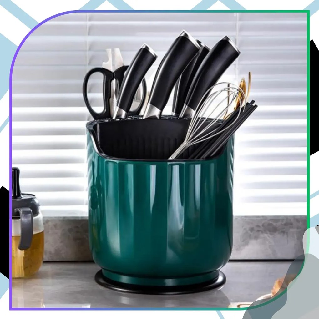 Camerazar Organizér na příbory, kuchyňský odkapávač, nádoba na kuchyňské náčiní, zelená