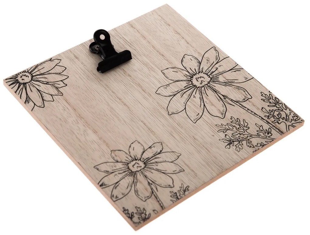 Dřevěná dekorační tabule s klipsem Meadow flowers, 16 x 16 cm