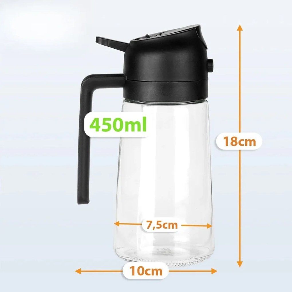 VILDE Skleněný rozprašovač a dávkovač na olej 2v1 450ml - čiré sklo
