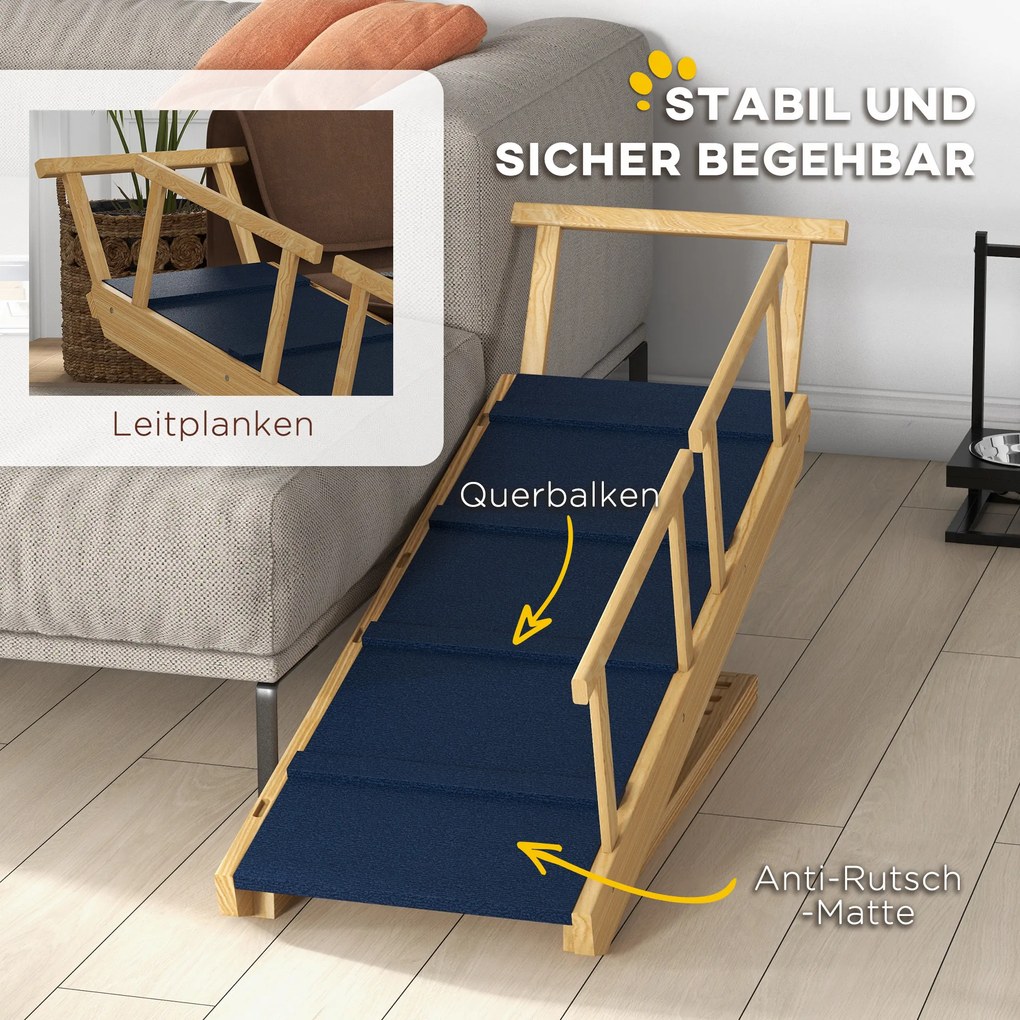 PawHut rampa pro psy Skládací rampa pro psy s odnímatelným zábradlím, protiskluzová, pomůcka pro psy do 40 kg, 85 x 40 x 78,5 cm, přírodní dřevo | Ao…