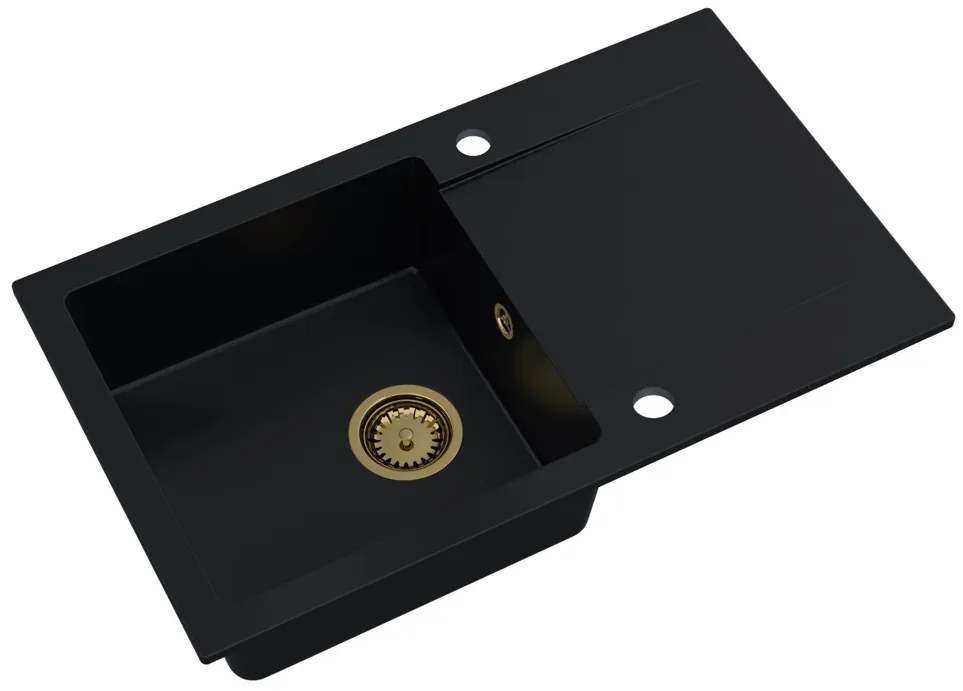 Sink Quality Ferrum, kuchyňský granitový dřez 770x450x190 mm + zlatý sifon, černá, SKQ-FER.C.1KDO.XG
