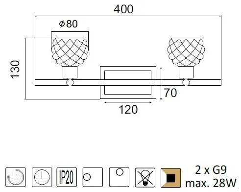 ACA DECOR Přisazené svítidlo OSTRAVA max. 2x28W/G9/230V/IP20