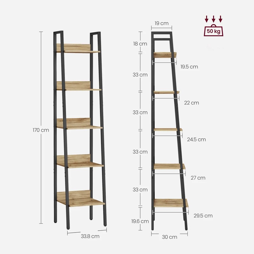 Regál TAYLOR ARTISAN 5 polic 170x33,8 cm