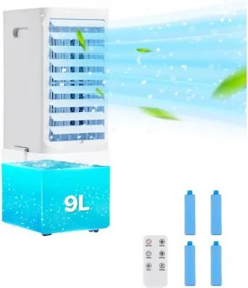 Přenosná klimatizace VEVOR, 9l 550 CFM bahenní chladič s 12hodinovým časovačem a dálkovým ovládáním, 3stupňový odpařovací chladič vzduchu se 2 ledovými boxy, tichý a přenosný, ideální pro venkovní i vnitřní použití