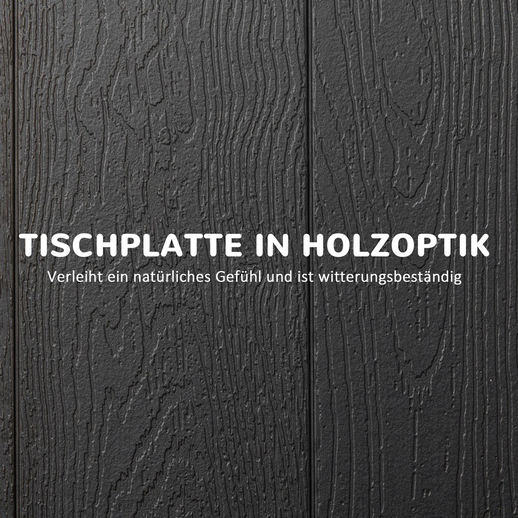 Outsunny skládací zahradní stůl pro 6 osob, bufetový stůl s ocelovým rámem, terasový stůl vzhled dřeva 180 x 75,5 x 73 cm, tmavě šedý | Aosom.de