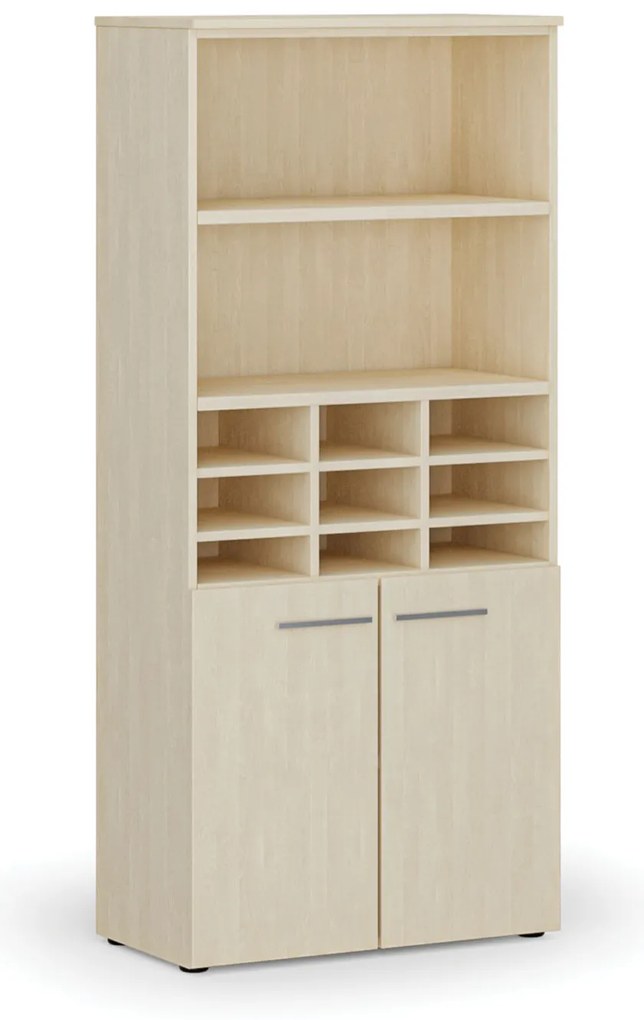 Třídicí regál s dveřmi PRIMO WOOD, 800 x 420 x 1781 mm, 9 přihrádek, bříza