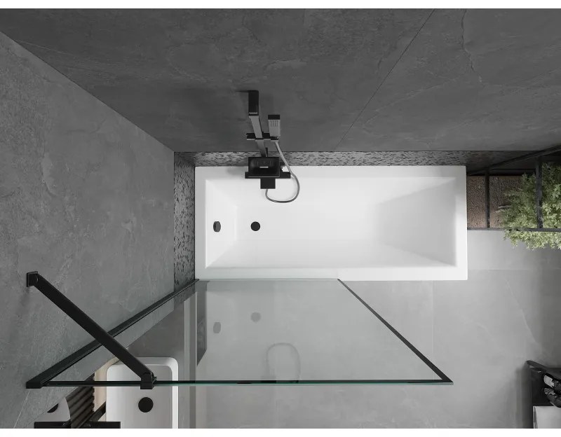 Mexen Next, vanová zástěna 1-křídlová 90 x 150 cm, fixní křídlo, 6 mm čiré sklo s černým vzorem, černý profil, 895-090-000-00-70-70