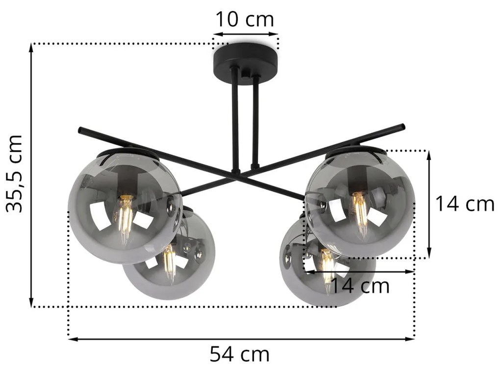 Stropní svítidlo Paris, 4x grafitové skleněné stínítko