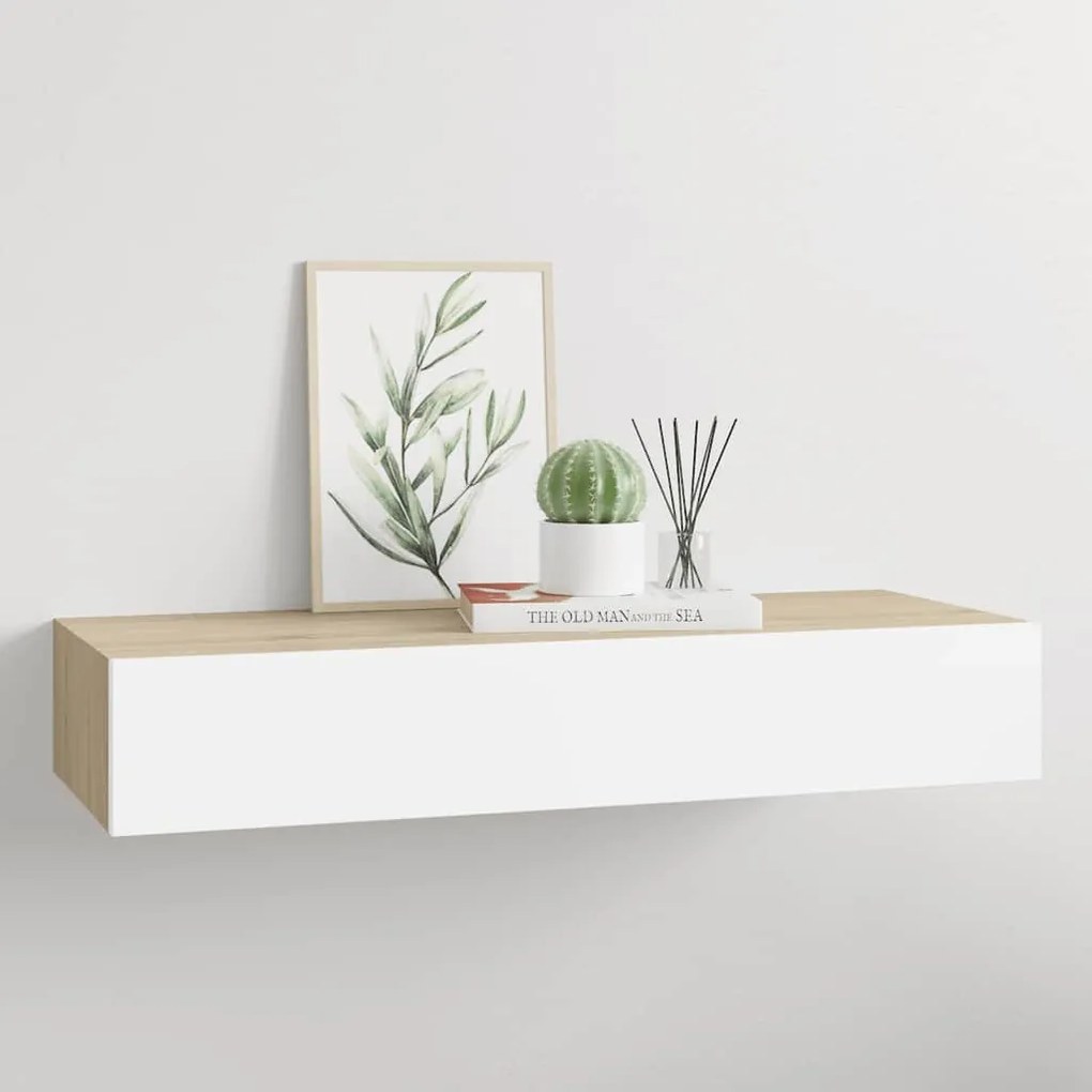 Nástěnná zásuvková police dubová a bílá 60 x 23,5 x 10 cm MDF 330263