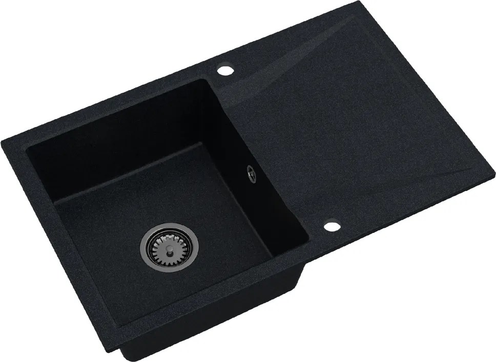 Sink Quality Obsidian, kuchyňský granitový dřez 790x500x210 mm + černý sifon, černá skvrnitá-Brocade, SKQ-OBS.B.1KDO.XB