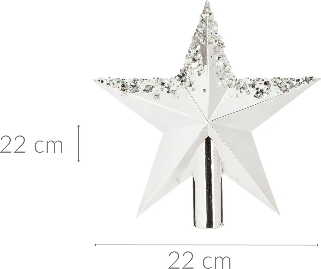 Hvězda na vrchol stromečku s korálky, stříbrná, 22 cm, stříbrná